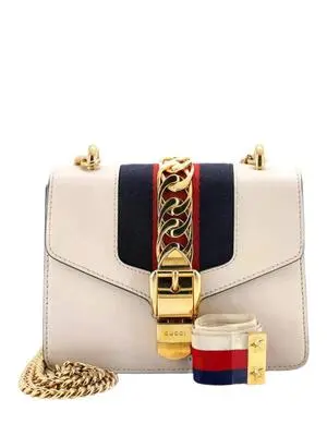 Gucci Sylvie Chain Shoulder Bag Leather Mini Crossbody Bag - White