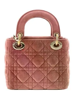 DIOR Christian Dior Lady Dior Chain Bag Cannage Quilt Velvet With Crystal Charms Mini Shoulder Bag