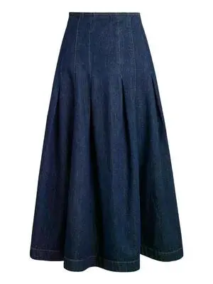 Polo Ralph Lauren Pleated Denim Midi Skirt - Blue