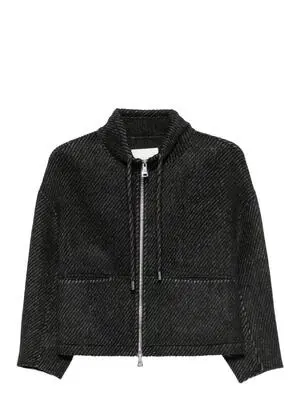ERMANNO FIRENZE Drawstring Neck Ribbed-knit Jacket - Grey