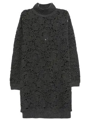 ERMANNO FIRENZE Lace-knit Roll-neck Midi Dress - Grey