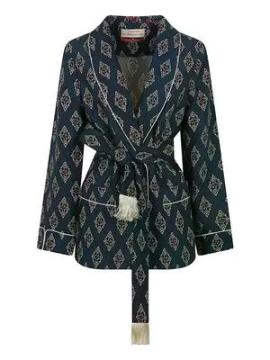 F.R.S FOR RESTLESS SLEEPERS Geometric-print Belted Jacket - Blue