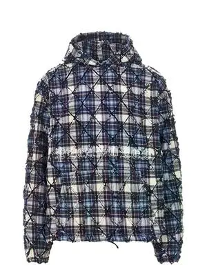 PLEASURES Mystic Check Frayed-edge Hoodie - Blue