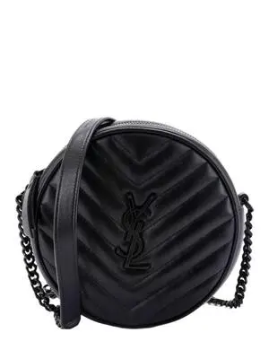 Saint Laurent Vinyle Round Camera Bag Matelasse Chevron Leather Crossbody Bag - Black