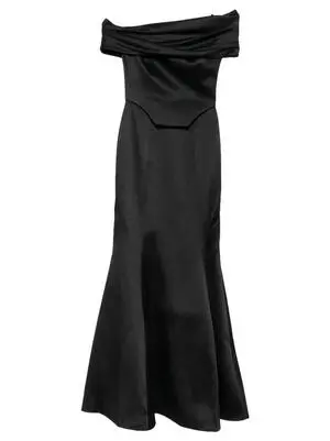 Solace London Off-shoulder Satin-finish Maxi Dress - Black
