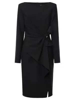 GENNY Bow-detail Pleated Midi Dress - Black