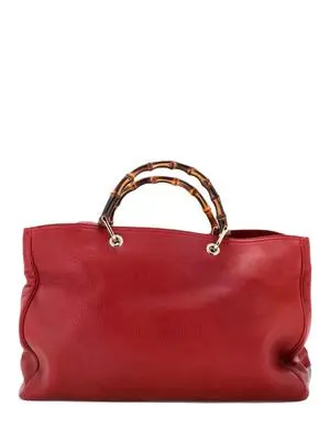 Gucci Bamboo Shopper Leather Large Tote Bag - Red