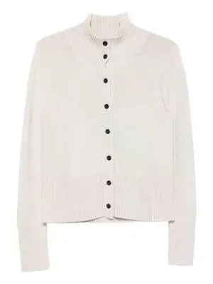 HUGENBERG Ribbed Knit High Neck Cardigan - Neutrals