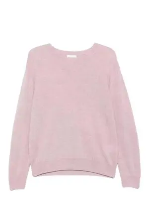 MAISON123 Fine Knit Round Neck Long Sleeve Sweater - Pink
