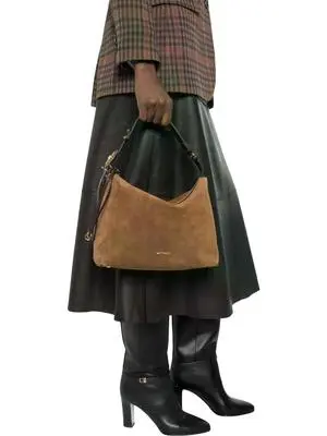 Etro Logo-plaque Suede Shoulder Bag - Brown
