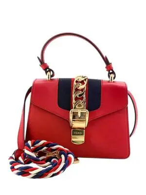 Gucci Sylvie Top Handle Bag Leather Mini Satchel - Red