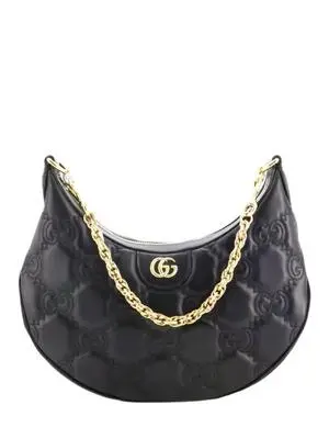 Gucci Half Moon Hobo Gg Matelasse Leather Small Crossbody Bag - Black