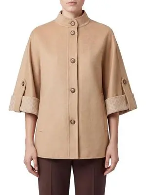 Max Mara Single-breasted Wool And Cashmere Cape With High Collar Beige