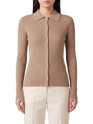 Max Mara S Max Mara Slim Fit Polo Sweater In Pure Virgin Wool Brown