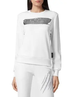 PLEIN SPORT Crewneck Jersey Sweatshirt With Contrast Logo - White