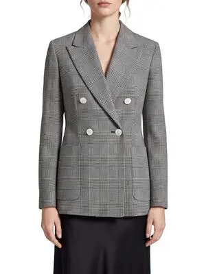 Max Mara Prince Of Wales Virgin Wool Double-breasted Blazer - Blue