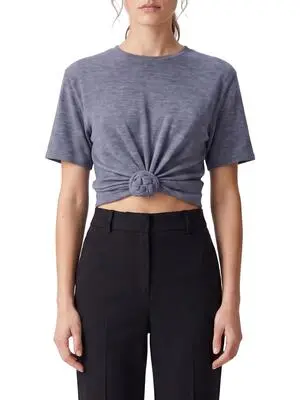 Magda Butrym Wool T-shirt With Flower Appliqué And Tie-hem - Grey