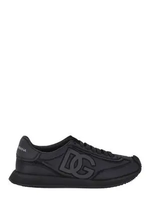 Dolce & Gabbana Dolce & Gabbana DG Monogram Nylon And Calfskin Lace-Up Sneakers Black