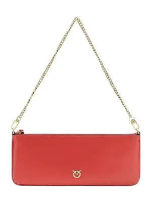 Pinko Horizontal Flat Leather Shoulder Bag With Love Birds Logo Red