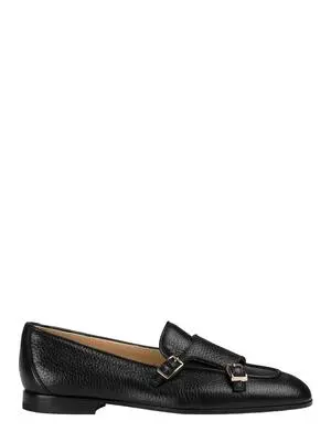 DOUCAL'S Deerskin Double Monk Strap Shoes With Raised Moc Toe - Black