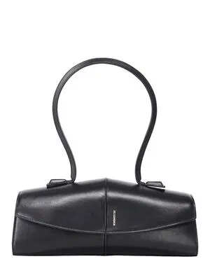 JIL SANDER Linea Lambskin Leather Shoulder Bag - Black