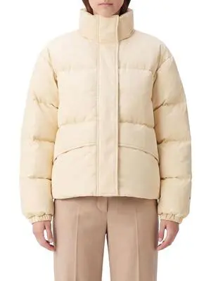 JIL SANDER Short Quilted Nylon Puffer Jacket With High Collar - Beige
