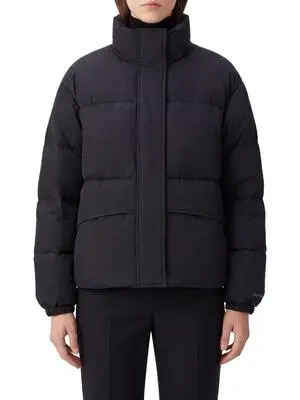JIL SANDER Short Quilted Nylon Puffer Jacket With High Collar - Black