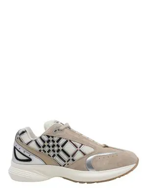 Burberry Checked Paneled Sneakers - Silver