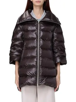 Herno Long Quilted Nylon Puffer Coat With Funnel Neck And Zip Closure Brown