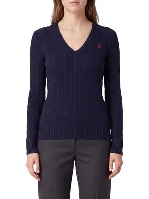 Polo Ralph Lauren Slim Fit V-neck Wool Sweater With Embroidered Pony Logo - Blue