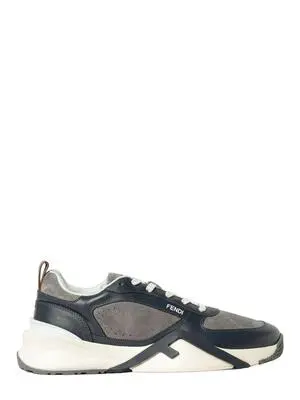 Fendi Flow Low-top Sneakers In Suede And Calf Leather - Blue