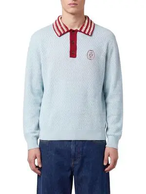 Drole De Monsieur Knitted Polo Jumper - Gnawed Blue
