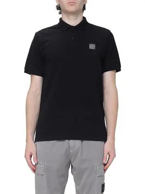 Stone Island Slim Fit Cotton Short-sleeved Polo Shirt With Compass Logo Patch - Black