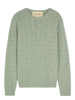 Valentino Garavani Vlogo Cable-knit Wool Jumper - Grey