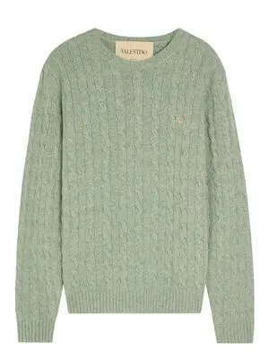 Valentino Garavani Vlogo Cable-knit Wool Jumper - Grey