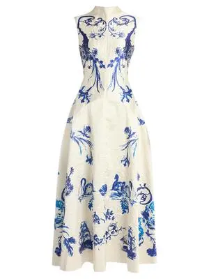Erdem Floral Ruffled Satin Midi Dress - Multi