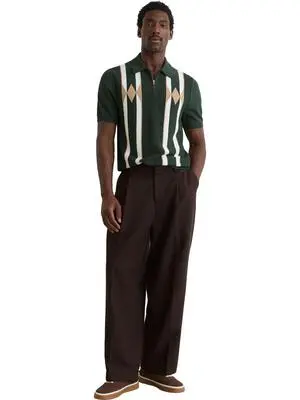 REISS Argyle Half-zip Knitted Polo Shirt - Dark Green