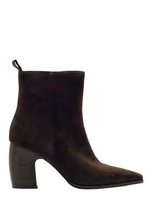 REISS Amy Suede Block Heel Ankle Boots - Chocolate