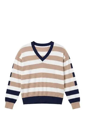 BRODIE CASHMERE Mesh Stripe V Jumper - Brown