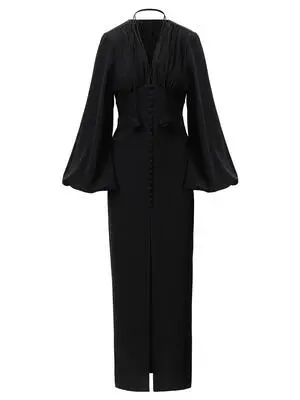 LITA COUTURE Ample-sleeve Maxi Silk Dress - Black