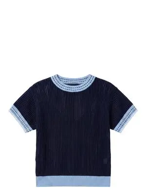 BRODIE CASHMERE Denim Effect Trim Tee - Blue