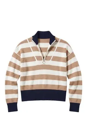 BRODIE CASHMERE Mesh Stripe Half Zip Jumper - Brown