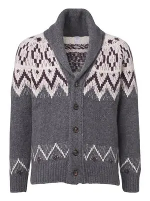 Eleventy Cashmere Silk Jacquard Shawl Neck Cardigan - Grey