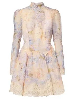 Zimmermann Valiant Floral Silk And Linen Minidress - Blue
