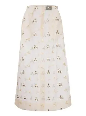 Simone Rocha Embroidered Tulle Midi Skirt - Beige