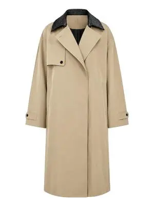Bottega Veneta Leather Collar Cotton Trench Coat - Beige