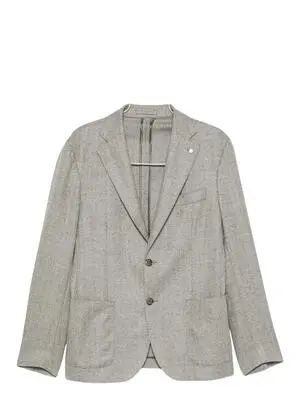 LUIGI BIANCHI Herringbone-pattern Single-breasted Blazer - Grey