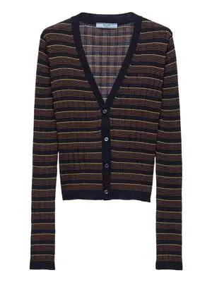 Prada Striped Cashmere And Silk Cardigan - Blue/tobacco