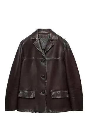 Prada Bonded Nappa Leather And Chevron Shetland Wool Jacket - Sienna