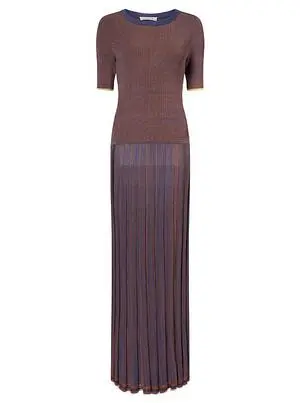 ZANKOV Gago Pleated Knitted Maxi Dress - Brown Midnight Multi